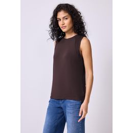 Mesh-Top STREET ONE STUDIO, Damen, Gr. 44, rot (fudge rot), Stoff, 95% Viskose, 5% Elasthan, unifarben, normal normal, Rundhals, abgesteppt, Tops, aus elastischem Materialmix