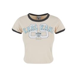 T-Shirt Karl Kani "Karl Kani Karl Kani Woven Signature Short Soccer Tee", Damen, Gr. XS, light sand, schwarz, 95% Baumwolle, 5% Elasthan, bedruckt, normal, Rundhals, Shirts T-Shirt