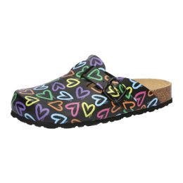 Clog Lico "Clog Bioline Clog Print", Damen, Gr. 36, schwarz, Synthetik, Schuhe Clog