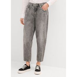 bonprix Barrel-Jeans Mid Waist Low Stretch cropped, grau, mit Baumwolle