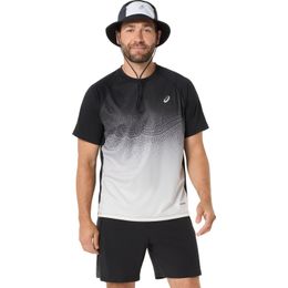 Laufshirt asics "ROAD FADE SS TOP", Herren, Gr. S, performance schwarz, cream, Obermaterial: 100% Polyester, Shirts Laufshirt, Kurzarm, f&uuml;r Erwachsene, mit Grafik-Print, mit Mesh-Eins&auml;tzen