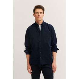 Langarmhemd Bugatti "Soft Cotton", Herren, Gr. L, Normalgr&ouml;&szlig;en, 390, marine, 100% Baumwolle, unifarben, normal, eckige 2-Knopf-Manschette, Hemden, im Modern Fit mit Button-Down-Kragen