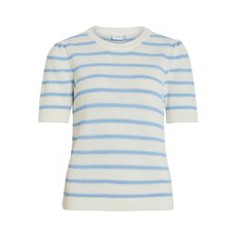 Kurzarmpullover Vila "VIDALO O-NECK S/S STRIPE KNIT-NOOS", Damen, Gr. XXL, wei&szlig; alyssum stripes:nantucket breeze, Strick, Obermaterial: 100% Baumwolle, gestreift, regular fit normal, Rundhals, Rippb&uuml;ndchen, Pullover