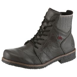Schn&uuml;rstiefelette Rieker, Damen, Gr. 37, grau, Elastischer Einsatz, Lederimitat, Basic, Schuhe Schn&uuml;rstiefelette, Schn&uuml;rboots, Herbststiefelette, Blockabsatz, mit weicher Innensohle