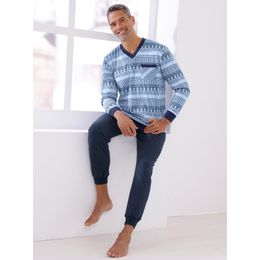 Schlafanzug, Herren, Gr. 44/46, blau (eisblau, dunkelblau, bedruckt), 50% Baumwolle, 50% Polyester, Homewear-Sets Schlafanzug