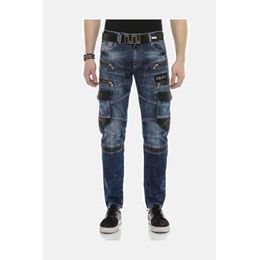 Cipo & Baxx Regular-fit-Jeans CIPO & BAXX "DENIM", Herren, Gr. 36, L&auml;nge 32, blau, 99% Baumwolle, 1% Elasthan, unifarben, regular fit lang, Jeans, bequeme Jeans mit auff&auml;lligen Applikationen, CD586