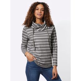 Sweatshirt Casual Looks, Damen, Gr. 38, grau (grau, wei&szlig;, geringelt), 100% Baumwolle, gemustert, gestreift, mehrfarbig, Sweatshirts Sweatshirt