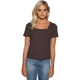 Kurzarmshirt Heine "Carr&eacute;-Shirt", Damen, Gr. 36, braun (schokobraun), 100% Baumwolle, unifarben, eckiger Ausschnitt, Shirts