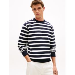 Sweatshirt Tommy Hilfiger "TERRY BLOCK", Herren, Gr. L, desert sky, ecru, Sweatware, Obermaterial: 100% Baumwolle, gestreift, regular fit normal, Rundhals, eingesetzt Rippb&uuml;ndchen, Sweatshirts Sweatshirt, Regular fit mit Rundhalsausschnitt
