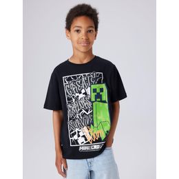 T-Shirt name it "NKMMASE MINECRAFT SS NREG TOP NOOS BFU", Jungen, Gr. 122/128, schwarz, Jersey, Obermaterial: 95% Baumwolle, 5% Elasthan, bedruckt, normal, Rundhals, Shirts T-Shirt, Baumwollmischung, mit "Minecraft" Druck