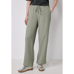 Stoffhose STREET ONE STUDIO, Damen, Gr. 44, L&auml;nge 30, gr&uuml;n (pale mud gr&uuml;n), Web, 100% Baumwolle, unifarben, loose fit lang, Hosen Stoffhose, im Loose Fit