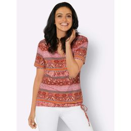 Print-Shirt Inspirationen "Druck-Shirt", Damen, Gr. 36, orange (papaya, terra, bedruckt), 95% Viskose, 5% Elasthan, bedruckt, ethno, gemustert, mehrfarbig, V-Ausschnitt, Shirts