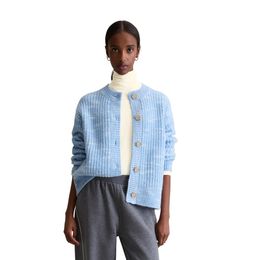 Marc O'Polo Cardigan MARC O'POLO DENIM "aus weichem Wolle-Mix", Damen, Gr. XS, blau dusk, Obermaterial: 55% Wolle, 45% Polyester, unifarben, Rundhals, Rippb&uuml;ndchen, Strickjacken