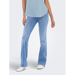 Bootcut-Jeans Only "ONLPOWER MID WAIST PUSH UP FLARED DNM", Damen, Gr. L, L&auml;nge 32, special bright blau denim, Denim/Jeans, Obermaterial: 92% Baumwolle, 6% Polyester, 2% Elasthan, unifarben, ausgestellt lang, Jeans, elastischer Denim