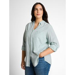 Shirtbluse Tom Tailor PLUS, Damen, Gr. 44, new blau haze, Web, Obermaterial: 100% Baumwolle, normal h&uuml;ftbedeckend, V-Ausschnitt, Aufschlag, Blusen, mit aufgesetzten Brusttaschen