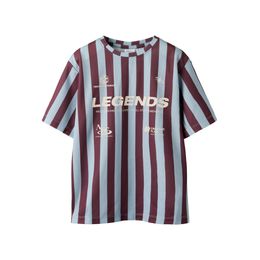 T-Shirt name it "NKMFIDUR SS NREG TOP", Jungen, Gr. 158/164, blau fog, Jersey, Obermaterial: 100% Polyester, bedruckt, gestreift, normal normal, Rundhals, Shirts T-Shirt