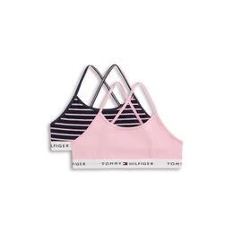 Bralette "2PK STRAPPY BRALETTE PRINT", Damen, Gr. 152/158, N-Gr, bonita pink, breton stripe, Jersey, Obermaterial: 95% Baumwolle, 5% Elasthan, Tommy Hilfiger Underwear, k&ouml;rpernah, BHs Bralette, mit Logobund