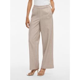 Anzughose Vila "VIVARONE HW WIDE PANT - NOOS", Damen, Gr. 34, N-Gr, natural melange, Milano Rib, Obermaterial: 66% Polyester, 28% Viskose, 6% Elasthan, unifarben, relaxed fit kn&ouml;chellang, Hosen Anzughose