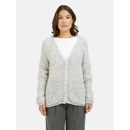 Smith & Soul Cardigan SMITH & SOUL, Damen, Gr. S, silber graumelange, Material: 42% Polyacryl, 30% Polyamid, 14% Mohair, 14% Wolle, unifarben, regular fit normal, tiefer V-Ausschnitt, Rollsaum, Strickjacken