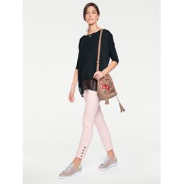 Oversize-Shirt Heine "Oversized Shirt", Damen, Gr. 40/42, schwarz, 95% Viskose, 5% Elasthan, Chiffon:100% Polyester, unifarben, Rundhals, Shirts
