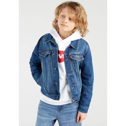 Jeansjacke LEVI'S KIDS "TRUCKER JACKET", Jungen, Gr. 10/140, blau (blau used), Denim/Jeans, Obermaterial: 100% Baumwolle, Basic schmal, 1-Knopf-Manschette, Jacken Jeansjacke, for BOYS
