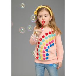 Sweatshirt Kidsworld "Sweatshirt Herz-Applikation", M&auml;dchen, Gr. 104/110, aprikot, Sweatware, Obermaterial: 100% Baumwolle, bestickt, Basic, Rundhals, Rippb&uuml;ndchen, Sweatshirts Sweatshirt, mit Stickereien und Badges, Rundhalsausschnitt, Basic Passform