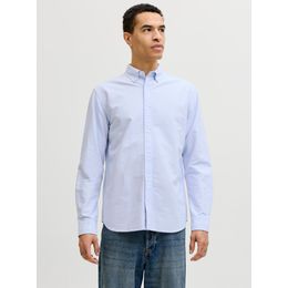 Jack & Jones Langarmhemd JACK & JONES "JPRBLUHARVEY OXFORD L/S SHIRT SN", Herren, Gr. L, N-Gr, chambray blau fit:regular fit, Web, Obermaterial: 100% Baumwolle, unifarben, regular fit normal, ohne Ausschnitt, 1-Knopf-Manschette, Hemden, Baumwolle, regular fit