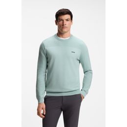 Strickpullover BOSS Green "KN Momentum-X CN", Herren, Gr. M, turquoise, aqua447, Strick, Obermaterial: 48% Polyester, 39% Schurwolle, 11% Polyamid, 2% Elasthan, regular fit normal, Rundhals, B&uuml;ndchen, Pullover Strickpullover, Rundhalsausschnitt, Regular Fit, kontrast HD-Logo