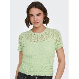 Kurzarmpullover Only "ONLELKE LIFE SS STRUCTUR O-NECK KNT NOOS", Damen, Gr. L, laurel gr&uuml;n, Strick, Obermaterial: 70% Baumwolle, 30% Polyester, unifarben, regular fit taillenbedeckt, Rundhals, Pullover