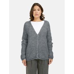 Smith & Soul Cardigan SMITH & SOUL, Damen, Gr. L, dunkelgrau, Material: 42% Polyacryl, 30% Polyamid, 14% Mohair, 14% Wolle, unifarben, regular fit normal, tiefer V-Ausschnitt, Rollsaum, Strickjacken