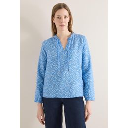 Langarmbluse Cecil, Damen, Gr. XL (44), fountain blau, Stoff, 85% Viskose, 15% Nylon, gemustert, klassisch normal, Rundhals, elastischer Bund, Blusen, mit geschlitztem Rundhalsausschnitt