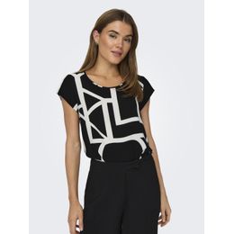 Shirtbluse Only "ONLVIC S/S AOP TOP NOOS PTM", Damen, Gr. 36 (S), schwarz (schwarz aop:maritime great logo), Web, Obermaterial: 97% Polyester, 3% Elasthan, bedruckt, regular fit h&uuml;ftlang, Rundhals, Blusen, mit Allover Druck