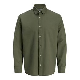 Jack & Jones Langarmhemd JACK & JONES "JJEBREEZE LINEN BLEND SHIRT L/S SN", Herren, Gr. L, N-Gr, dusty olive, Web, Obermaterial: 70% Baumwolle, 30% Leinen, unifarben, Hemden, mit Knopfleiste