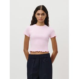 T-Shirt LEGER "Teresa, LeGer by Lena Gercke", Damen, Gr. 40, rosa, Jersey, Obermaterial: 97% Baumwolle, 3% Elasthan, slim fit kurz, Rundhals, gewellter Abschluss, Shirts T-Shirt, mit Rippstruktur, kurze Form, slim fit
