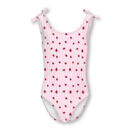 Badeanzug KIDS Only "KOGBEACH KNOT SWIMSUIT ACC", M&auml;dchen, Gr. 122/128, N-Gr, rosa (romance rose aop:strawberry stripe), Polyamid, gestreift, Badeanz&uuml;ge Badeanzug, mit tollen Knotendetails auf der Schulter