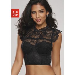 Schalen-BH Lascana, Damen, Gr. 80, Cup A, schwarz, Obermaterial: 60% Polyamid, 35% Polyester, 5% Elasthan, BHs Schalen-BH, mit B&uuml;gel aus edler, dezent transparenter Spitze, sexy Dessous