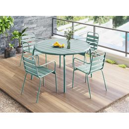 Vente-unique Garten-Essgruppe: Tisch D. 110 cm + 4 stapelbare Sessel - Metall - Mandelgr&uuml;n - MIRMANDE von MYLIA 707979