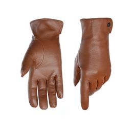 Lederhandschuhe Pearlwood "PAM", Damen, Gr. 7.5, braun (cognac), Schafsleder, unifarben, Handschuhe, weiches Fleece-Innenfutter, Temperaturregulierend, Seitenschlitz