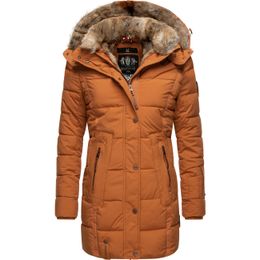 Wintermantel Marikoo "Lieblings Jacke", Damen, Gr. S (36), braun (zimt), Oberstoff: 100% Polyester; Futter: 100% Polyester; Wattierung: 100% Polyester; &Auml;rmelfutter: 100% Polyester; Kunstpelz: 90% Polyacryl, 10% Polyester, tailliert Po-bedeckend, &Auml;rmel ohne &Auml;rmelschlitz Rippstrickb&uuml;ndchen, M&auml;ntel Wintermantel, stylischer Winter Steppmantel m. Kunstpelz-Kapuze