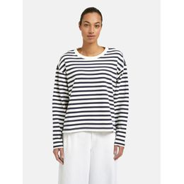 Smith & Soul Sweatshirt SMITH & SOUL, Damen, Gr. L, marine, Sweatware, Obermaterial: 100% Baumwolle, gestreift, h&uuml;ftbedeckend, Rundhals, Sweatshirts Sweatshirt, mit Label-Aufn&auml;her, Rundhals