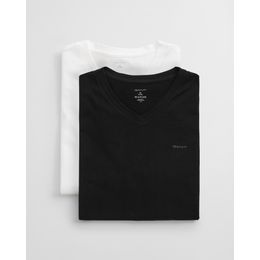 Kurzarmshirt Gant "V-NECK T-SHIRT 2-PACK", Herren, Gr. S, schwarz-wei&szlig; (schwarz, wei&szlig;), Web, Obermaterial: 100% Baumwolle, regular fit normal, V-Ausschnitt, eingesetzt abgesteppte Kante, Shirts, Mit V-Ausschnitt
