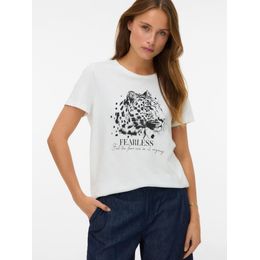V&eacute;ro Moda Kurzarmshirt VERO MODA "VMJAMAICA S/S T-SHIRT JRS BTQ", Damen, Gr. L, snow wei&szlig; print:print with schwarz rhinestones, Jersey, Obermaterial: 100% Baumwolle, bedruckt, normal, Rundhals, Shirts, Baumwolle