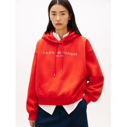 Kapuzensweatshirt Tommy Hilfiger "CORP LOGO MDRN HOODIE", Damen, Gr. S (36/38), fireworks, Sweatware, Obermaterial: 63% Baumwolle, 37% Polyester, unifarben, regular fit, Rippb&uuml;ndchen, Sweatshirts