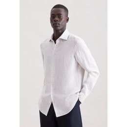 Leinenhemd Seidensticker "Schwarze Rose", Herren, Gr. S (38), normale &Auml;rmell&auml;ngen, beige, 100% Leinen, gestreift, tailored fit, 2-Knopf-Manschette, Hemden, Shaped 1/1 Kentkragen Gestreift