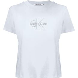 T-Shirt Calvin Klein Jeans "CLASIC MONOLOGO TEE", Damen, Gr. XXL (46), hellwei&szlig;, Web, Obermaterial: 100% Baumwolle, unifarben, regular fit normal, Rundhals, eingesetzt abgesteppte Kante, Shirts T-Shirt, Regular fit mit Rundhalsausschnitt