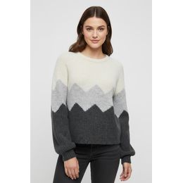 Strickpullover Only "ONLMAE LIFE LS ZIGZAG O-NECK KNT", Damen, Gr. L, baby's breath detail:lgm, dgm, Strick, Obermaterial: 75% Polyester, 18% Nylon, 6% Wolle, 1% Elasthan, meliert, regular fit normal, Rundhals, Rippb&uuml;ndchen, Pullover Strickpullover