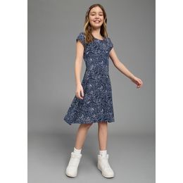 Jerseykleid Kidsworld "Viskose-Kleid mit Paisley Allover", M&auml;dchen, Gr. 104/110, N-Gr, marine gemustert, Single Jersey, Obermaterial: 95% Viskose, 5% Elasthan, Paisley, bedruckt, sehr bequem kniefrei, Rundhals, Kleider Jerseykleid, Viskosekleid f&uuml;r M&auml;dchen, mit modischem Druck, bequeme Passform