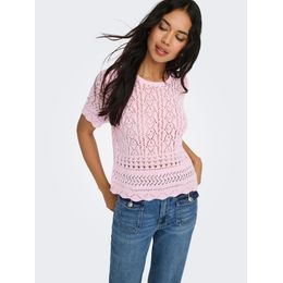 Kurzarmpullover Only "ONLELKE LIFE SS STRUCTUR O-NECK KNT NOOS", Damen, Gr. XS, romance rose, Strick, Obermaterial: 70% Baumwolle, 30% Polyester, unifarben, regular fit taillenbedeckt, Rundhals, Pullover