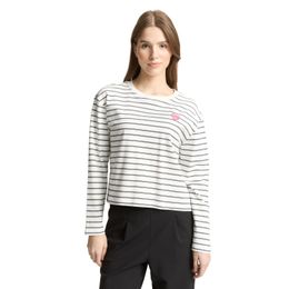 T-Shirt Tom Tailor Denim, Damen, Gr. XL, sanftes wei&szlig; navy stripe, Web, Obermaterial: 100% Baumwolle, gestreift, regular fit normal, Rundhals, gerader Abschluss, Shirts T-Shirt, mit Streifen Muster