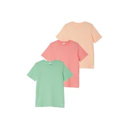T-Shirt s.Oliver JUNIOR, M&auml;dchen, Gr. 164, gr&uuml;n, orange, pink, Jersey, Obermaterial: 100% Baumwolle, unifarben, normal h&uuml;ftbedeckend, Rundhals, Shirts T-Shirt, 3er Pack, unifarben und unisex